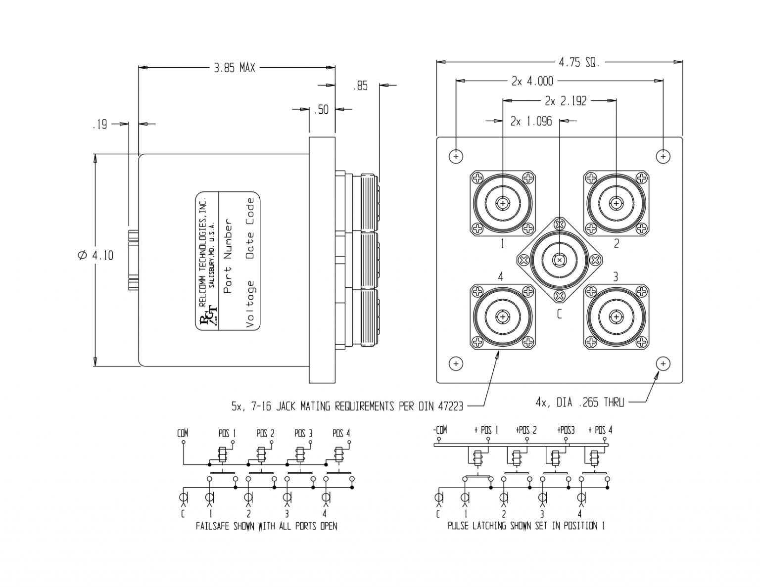 RML-Series, High Power SP(X)T Relay W/ 7/16 DIN Connectors - Relcomm ...
